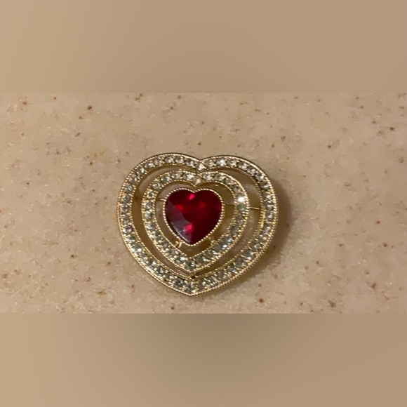 Monet | Jewelry | White Rhinestone And Red Heart Monet Brooch | Poshmark